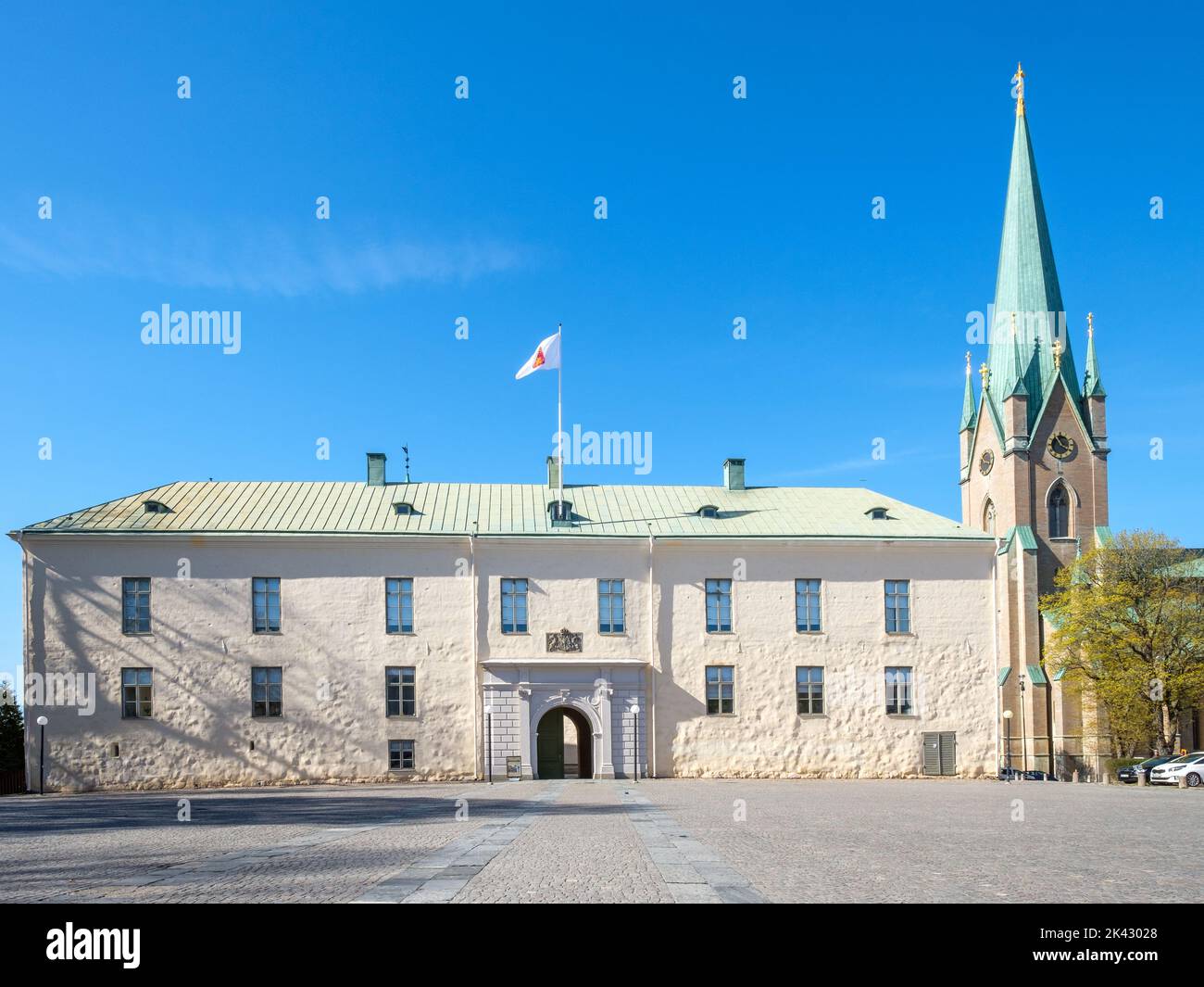 Linkoping castle and cathedral during a sunny day at springtime. The ...