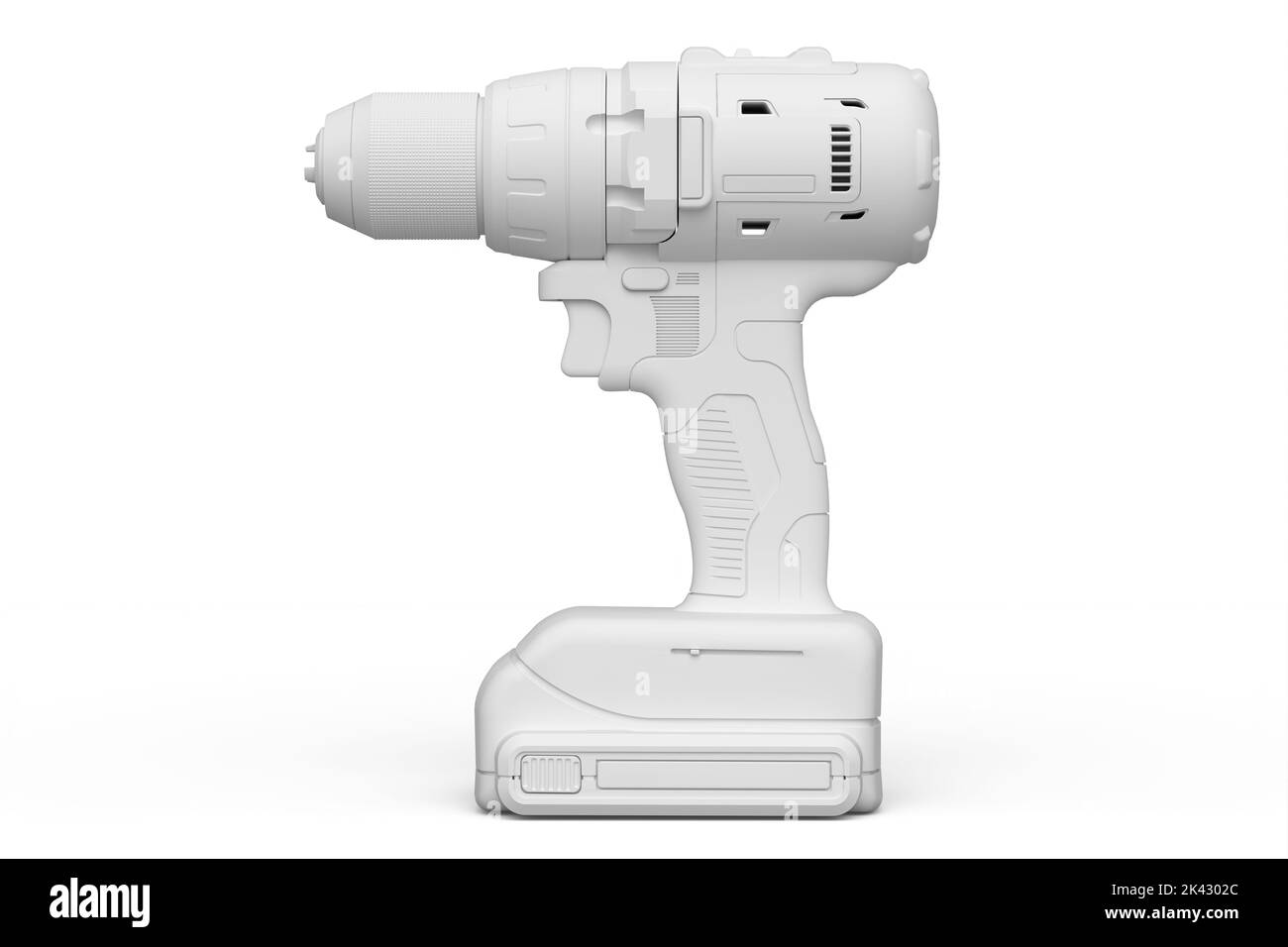 Cordless drill or screwdriver isolated on white monochrome background ...