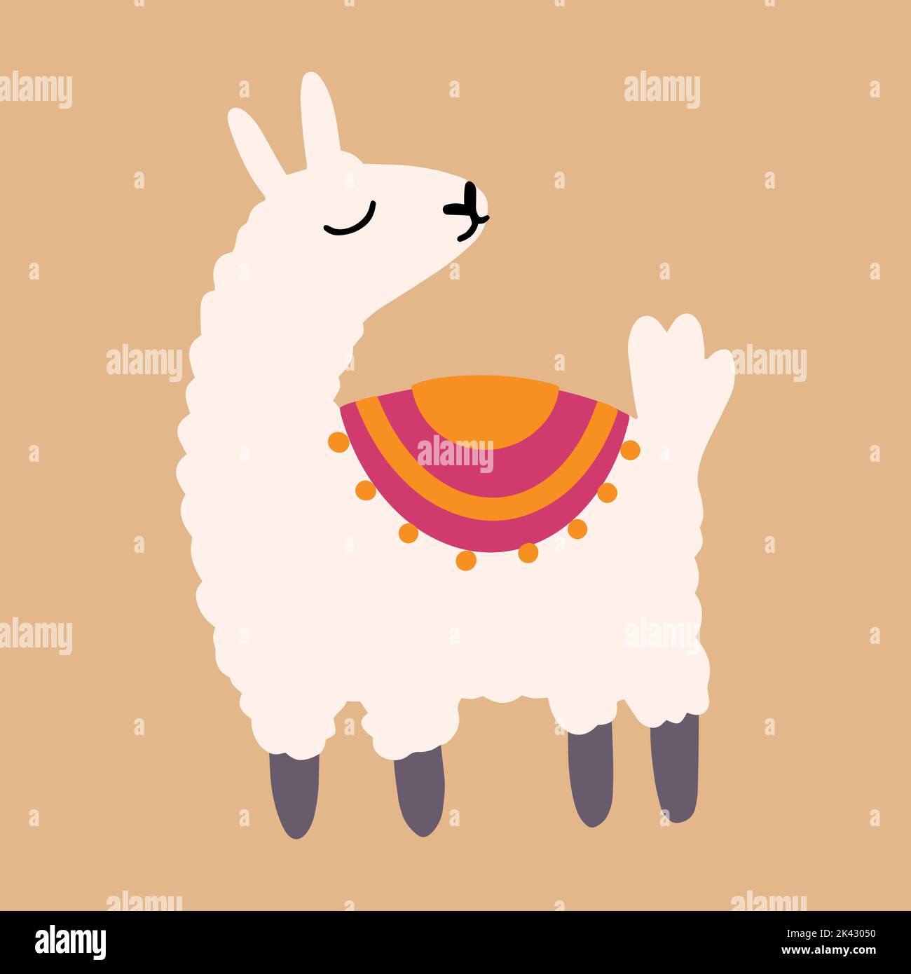 Vector cute lama in cartoon hand drawn childish style. Funny animal ...