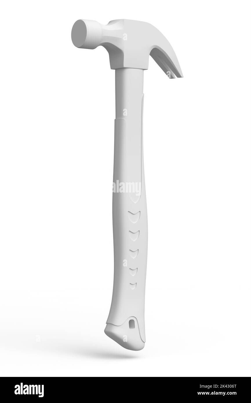 Hammer with a rubberized handle isolated on white background. 3d render ...