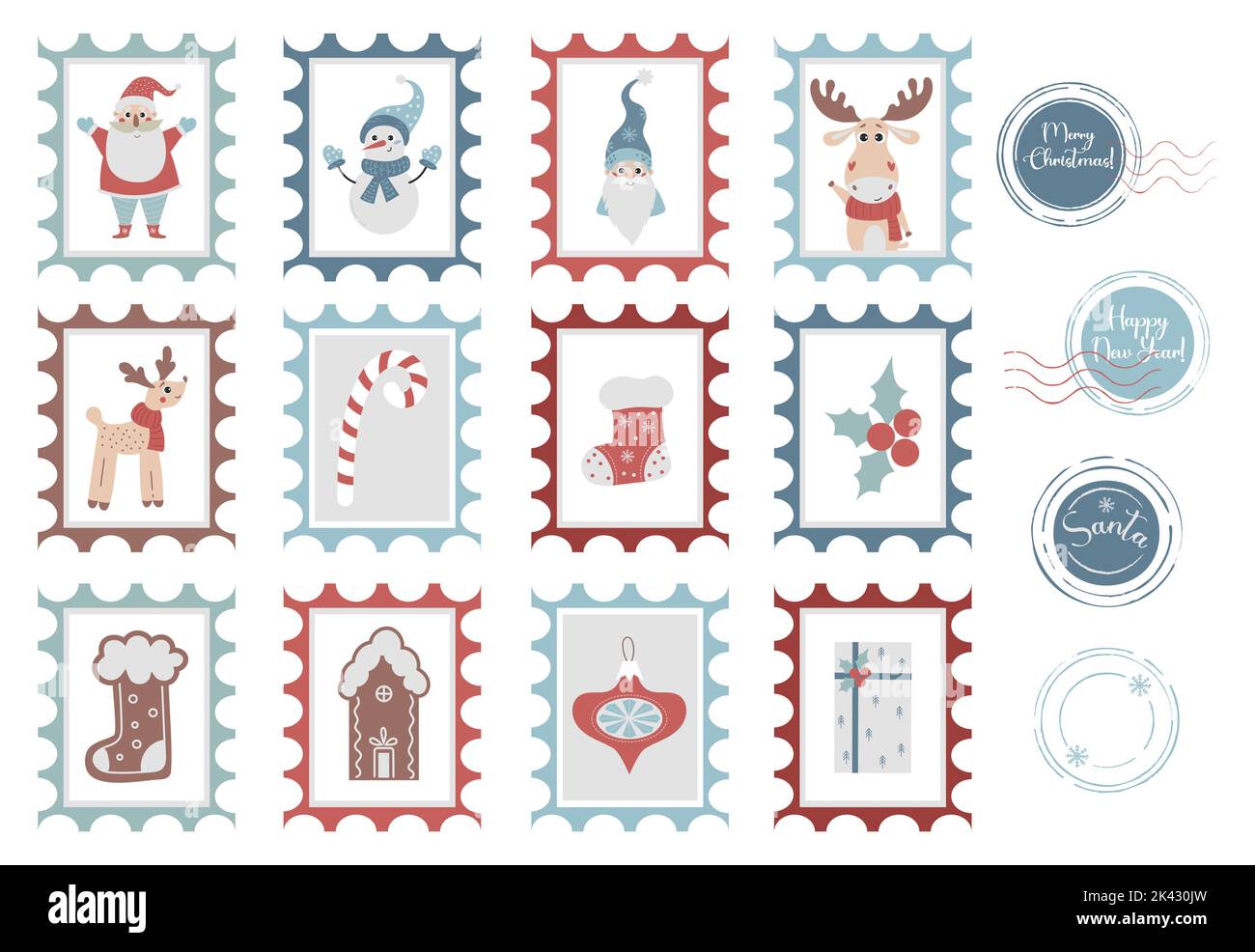 Big set of cute Christmas postmarks and New Years stamps for envelope ...