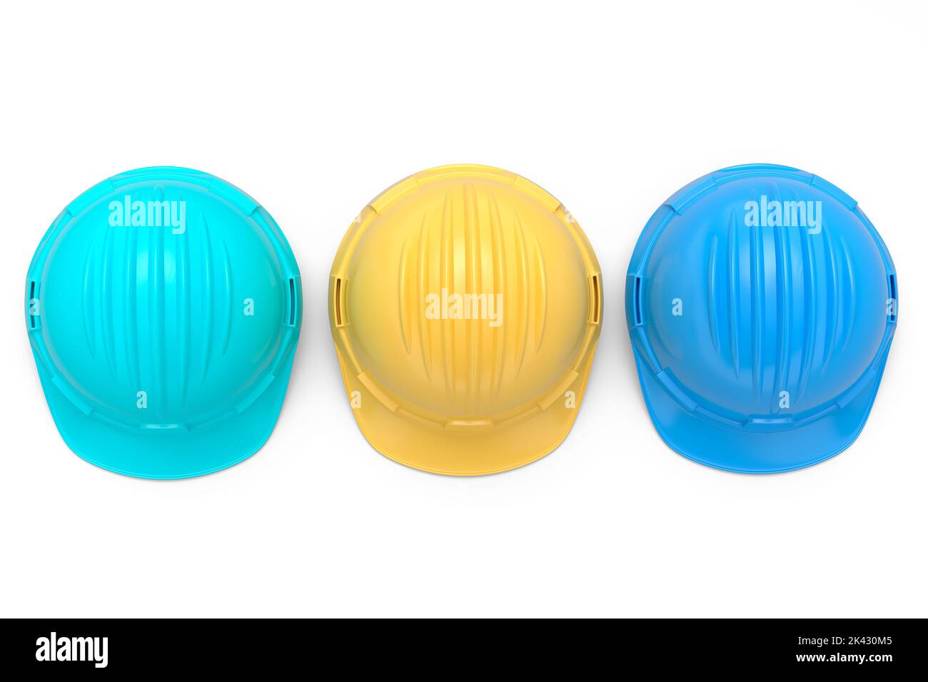 Set of safety helmets or hard caps on white background. 3d render and ...