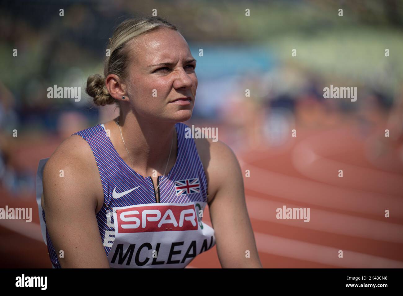 Hayley McLean participating in the 400 meters hurdles of the European ...