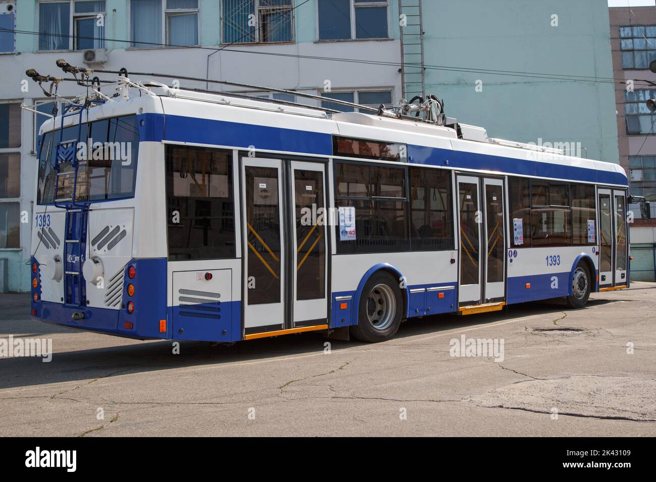 New-style trolleybus image, rear-view, at the depot Stock Photo - Alamy
