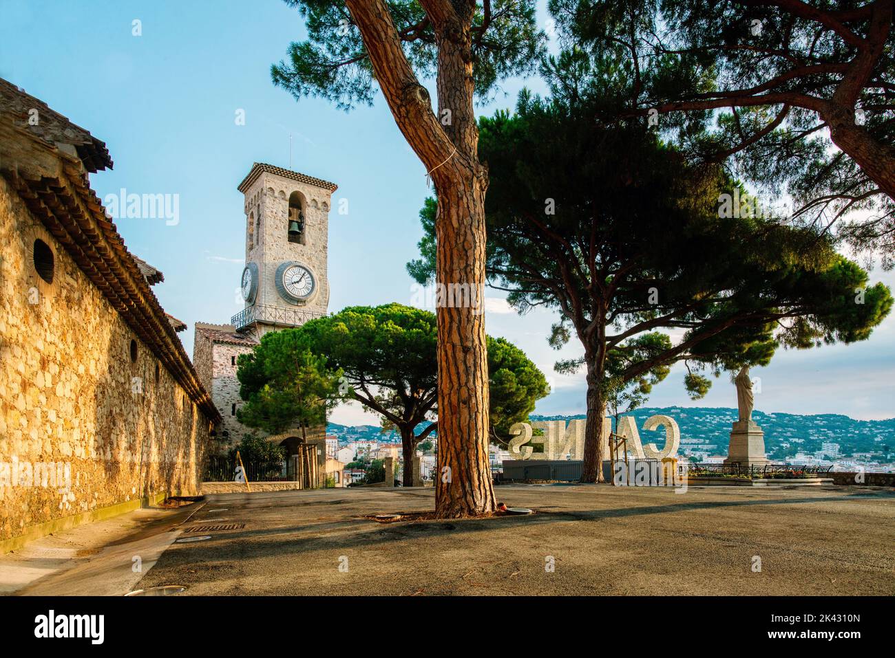Amazing morning view onTower цер watch and sign "Cannes" on French ...