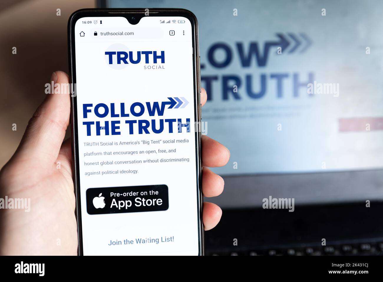 In this photo illustration, the homepage of the new "Truth Social", a ...