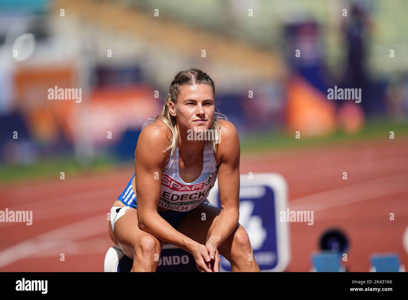 Daniela Ledecká participating in the 400 meters hurdles of the European ...