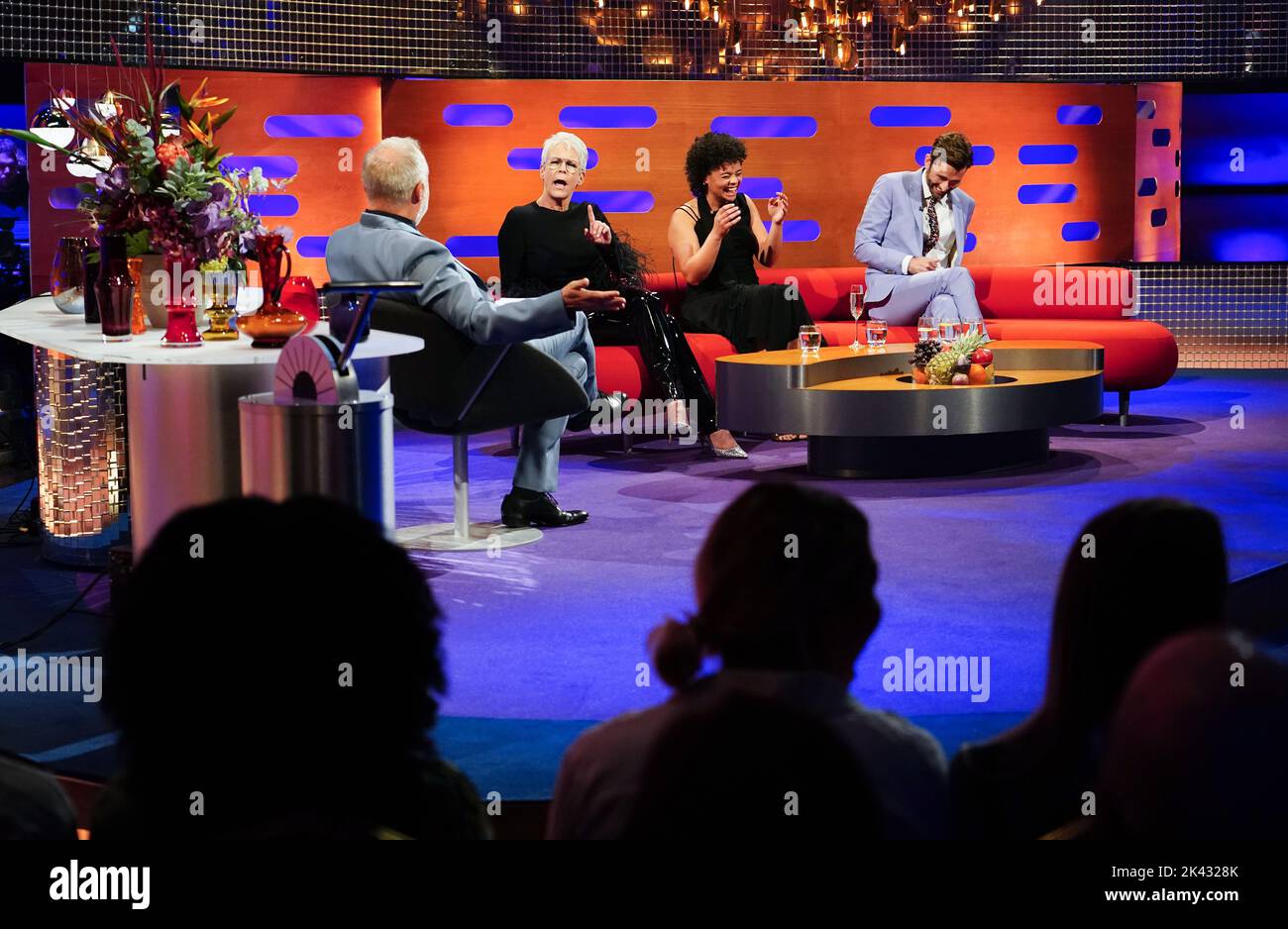 EDITORIAL USE ONLY Graham Norton, Jamie Lee Curtis, Lydia West and David Tennant during the ...