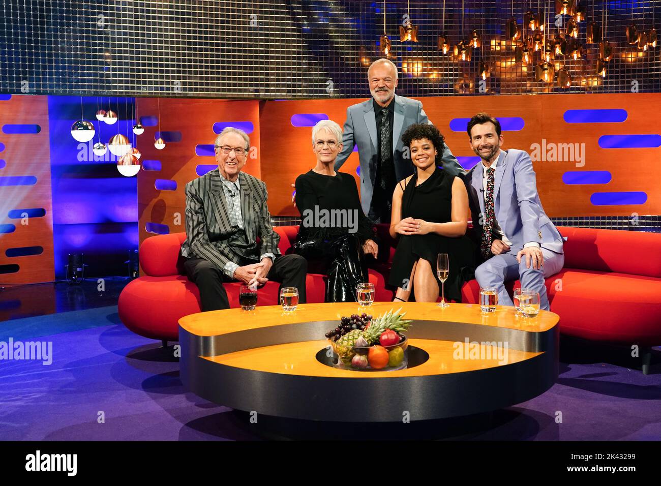 EDITORIAL USE ONLY Eric Idle, Jamie Lee Curtis, Graham Norton, Lydia West and David Tennant ...