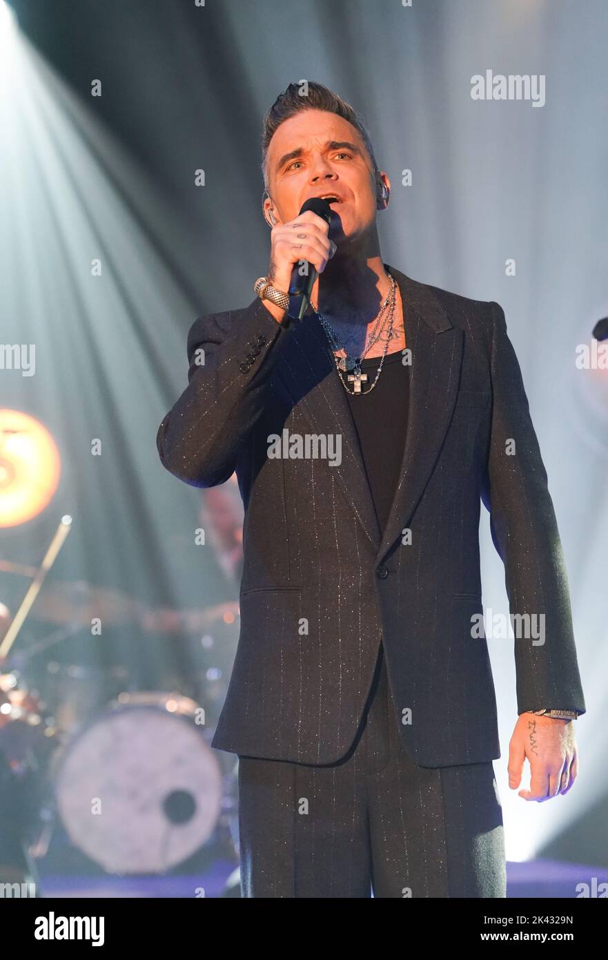 EDITORIAL USE ONLY Robbie Williams during the filming for the Graham ...