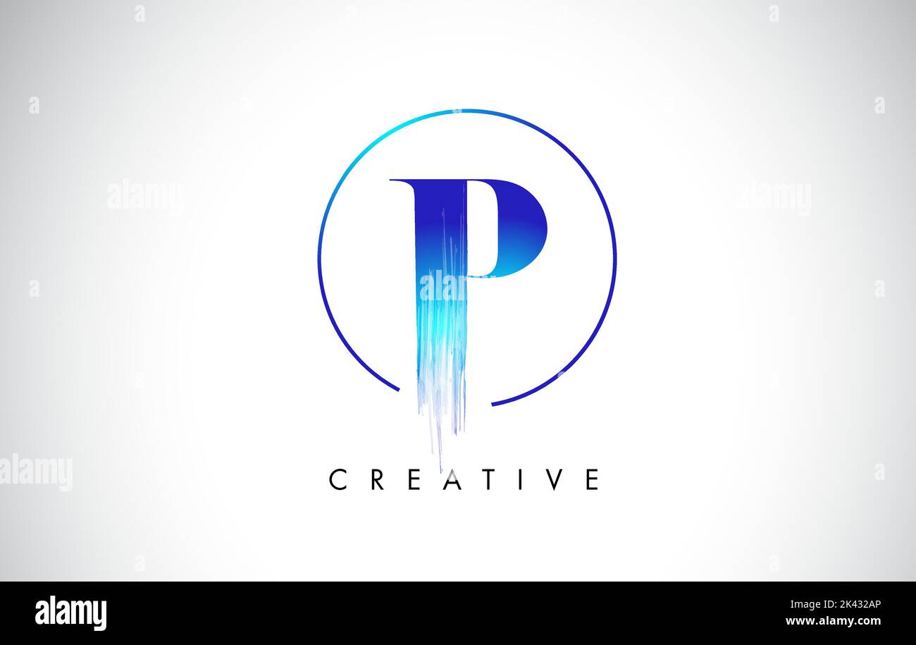 P Brush Stroke Letter Logo Design. Blue Paint Logo Leters Icon with ...