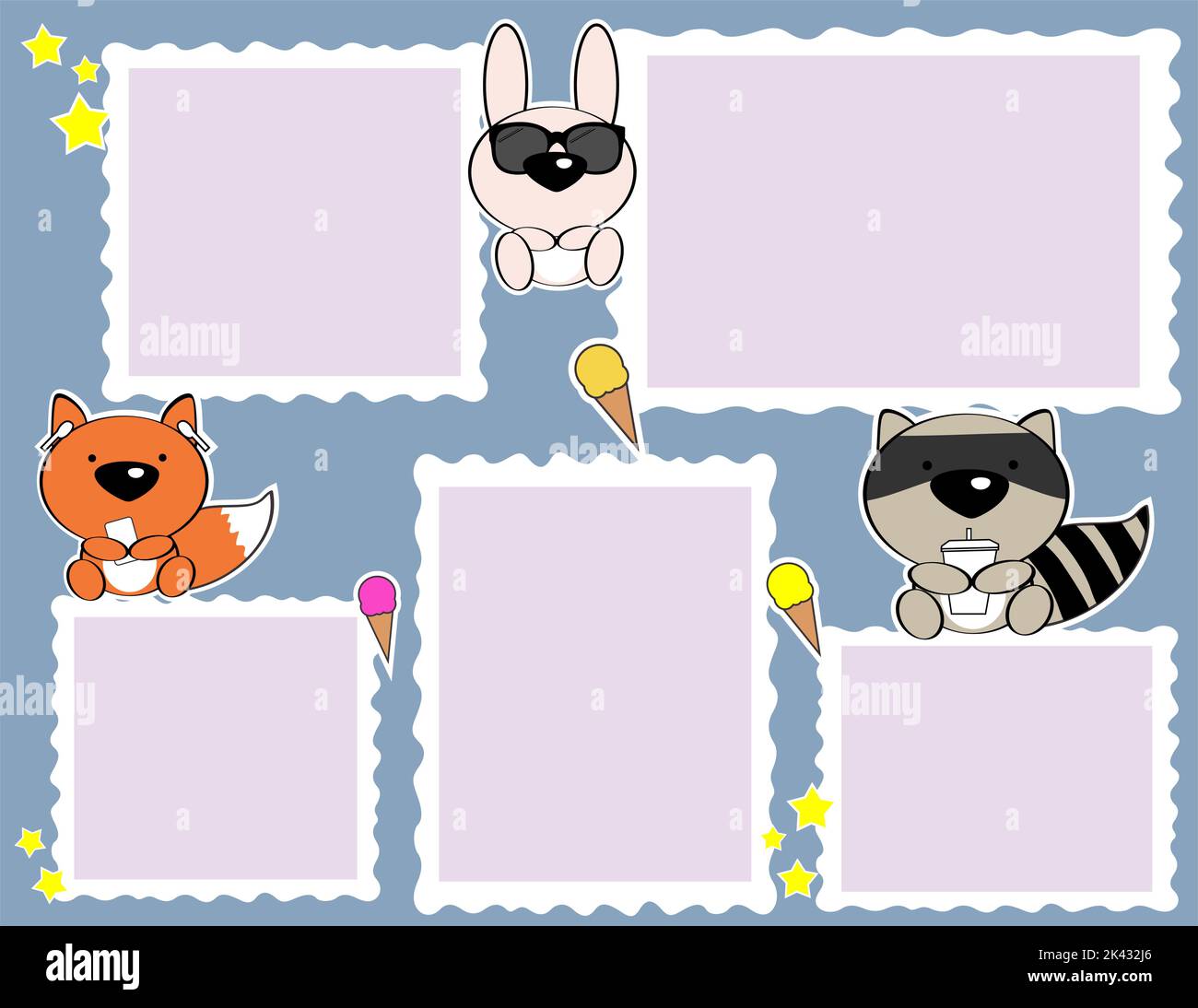 photo album cartoon illustration background. cute baby animals, vector ...