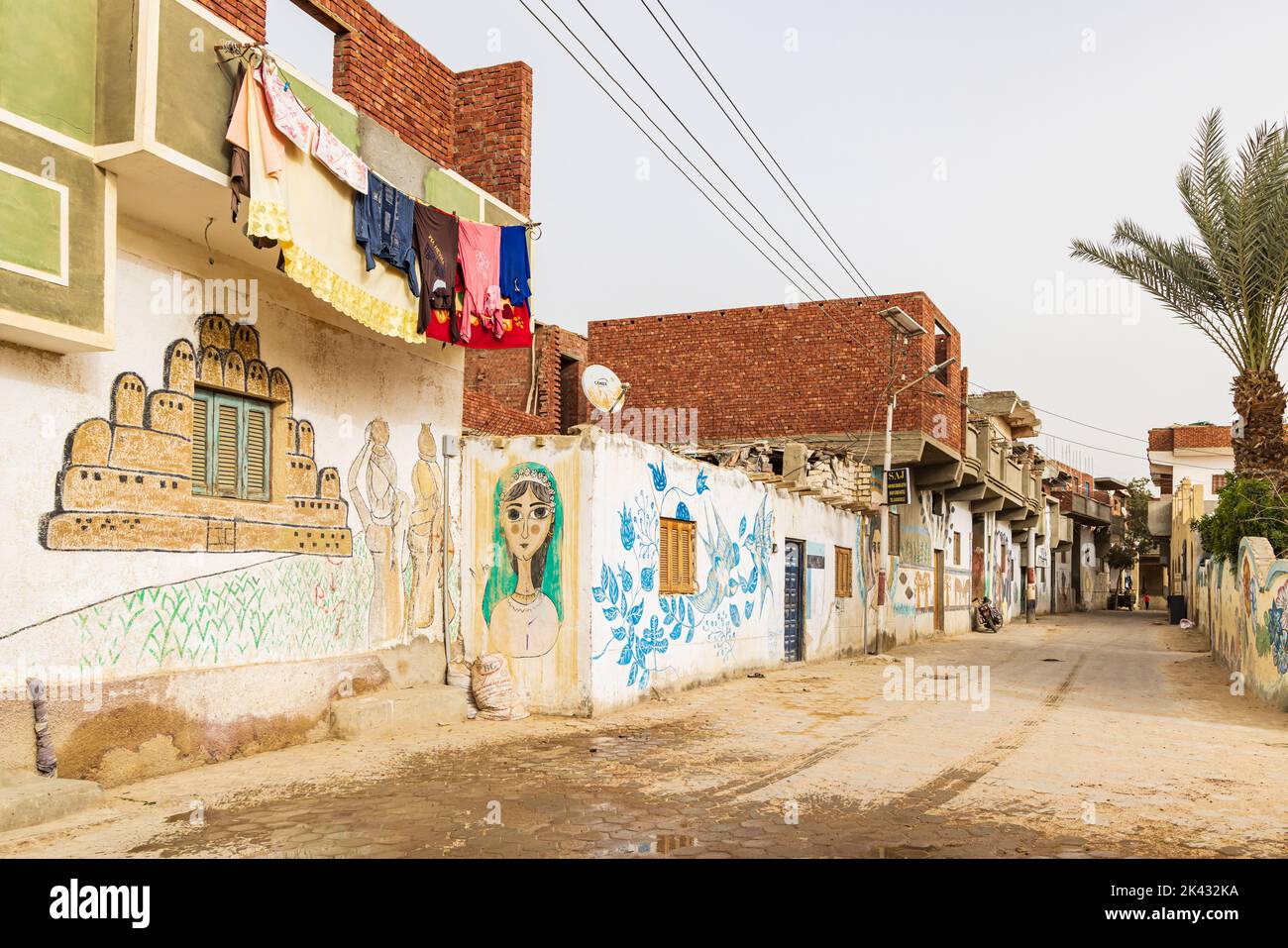 Faiyum, Egypt. February 19, 2022. Building decorated with murals in the ...