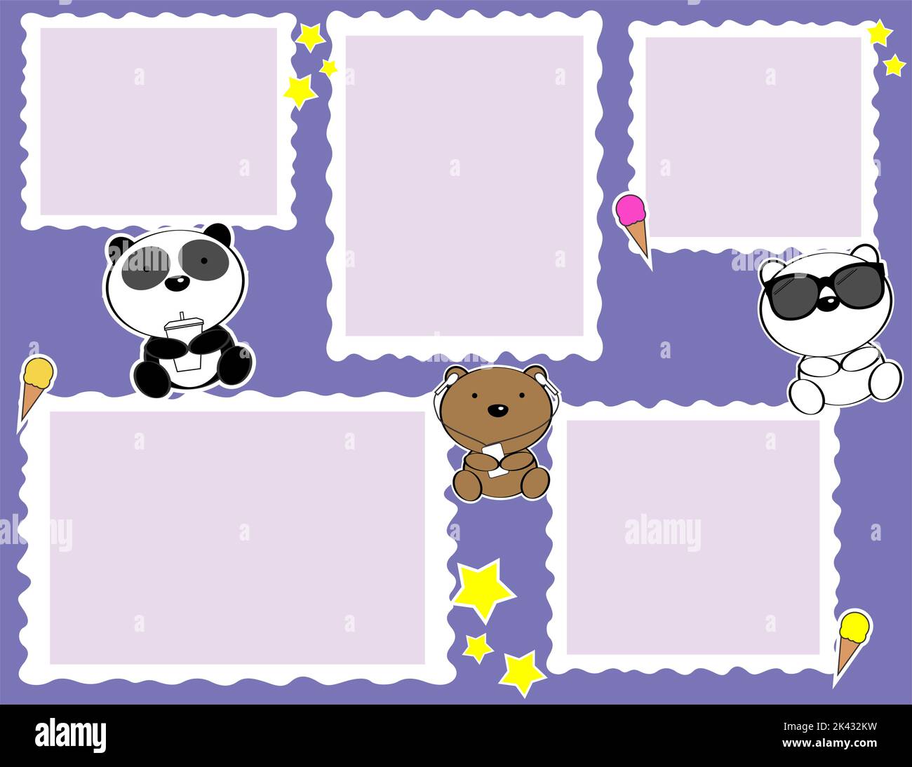 photo album cartoon illustration background. cute baby animals, vector ...