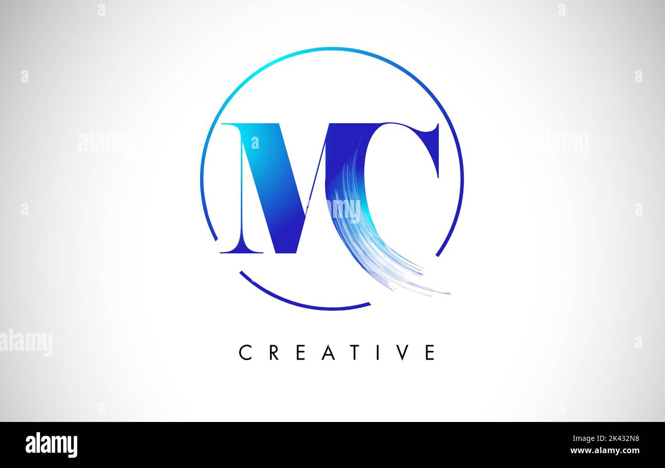 MC Brush Stroke Letter Logo Design. Blue Paint Logo Leters Icon with ...