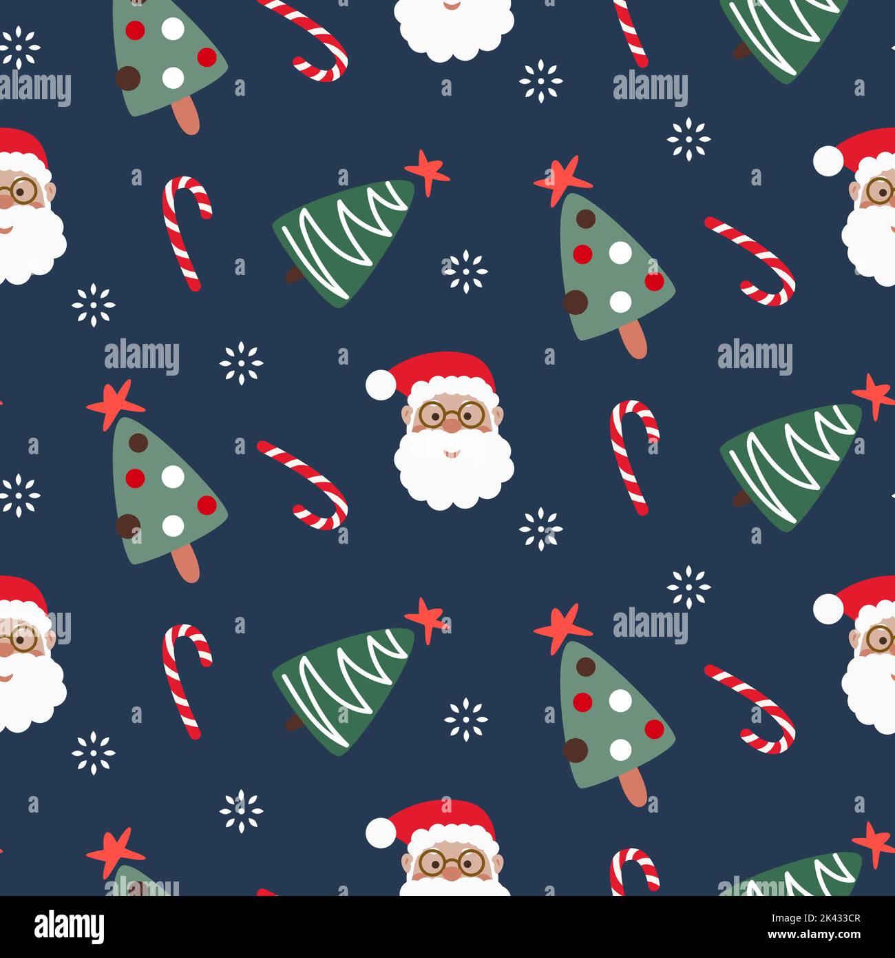 Christmas wrap paper design with trees and Santa Claus. Xmas gift ...