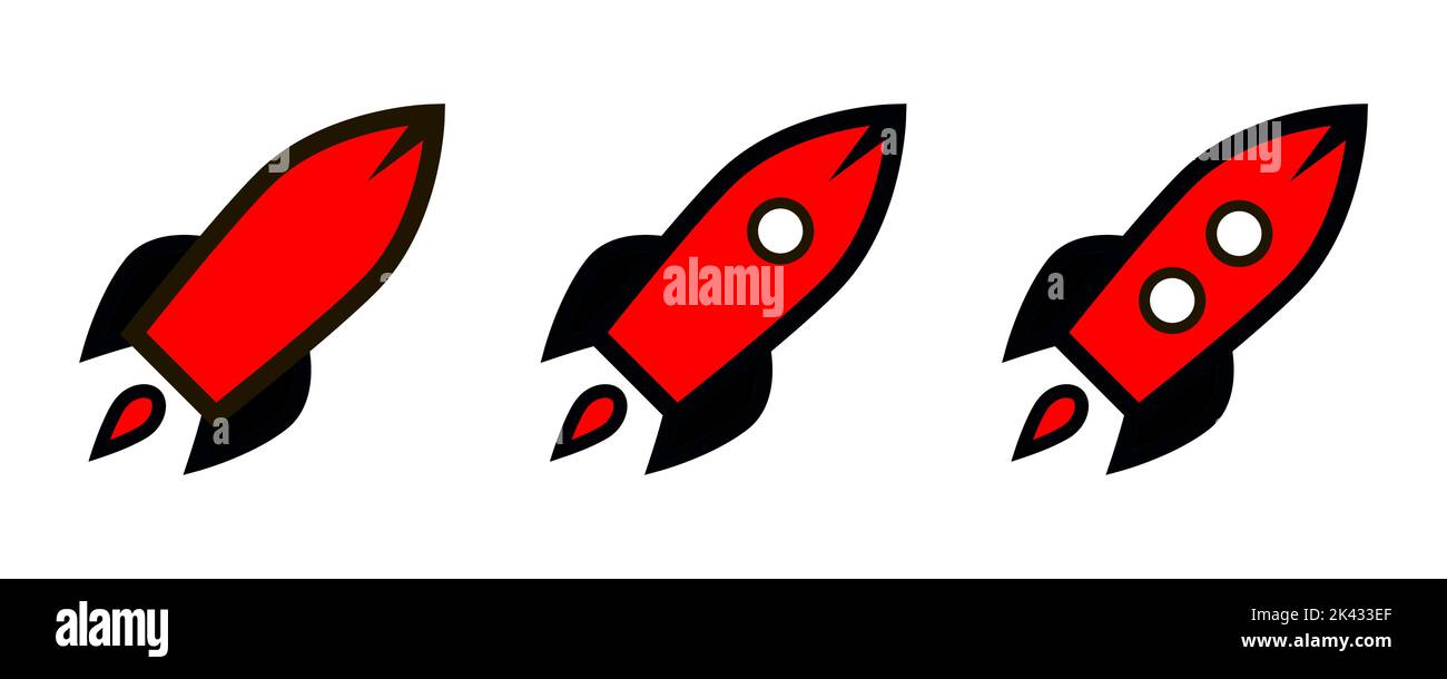 Red rocket line icon set, outline vector sign isolated on white ...