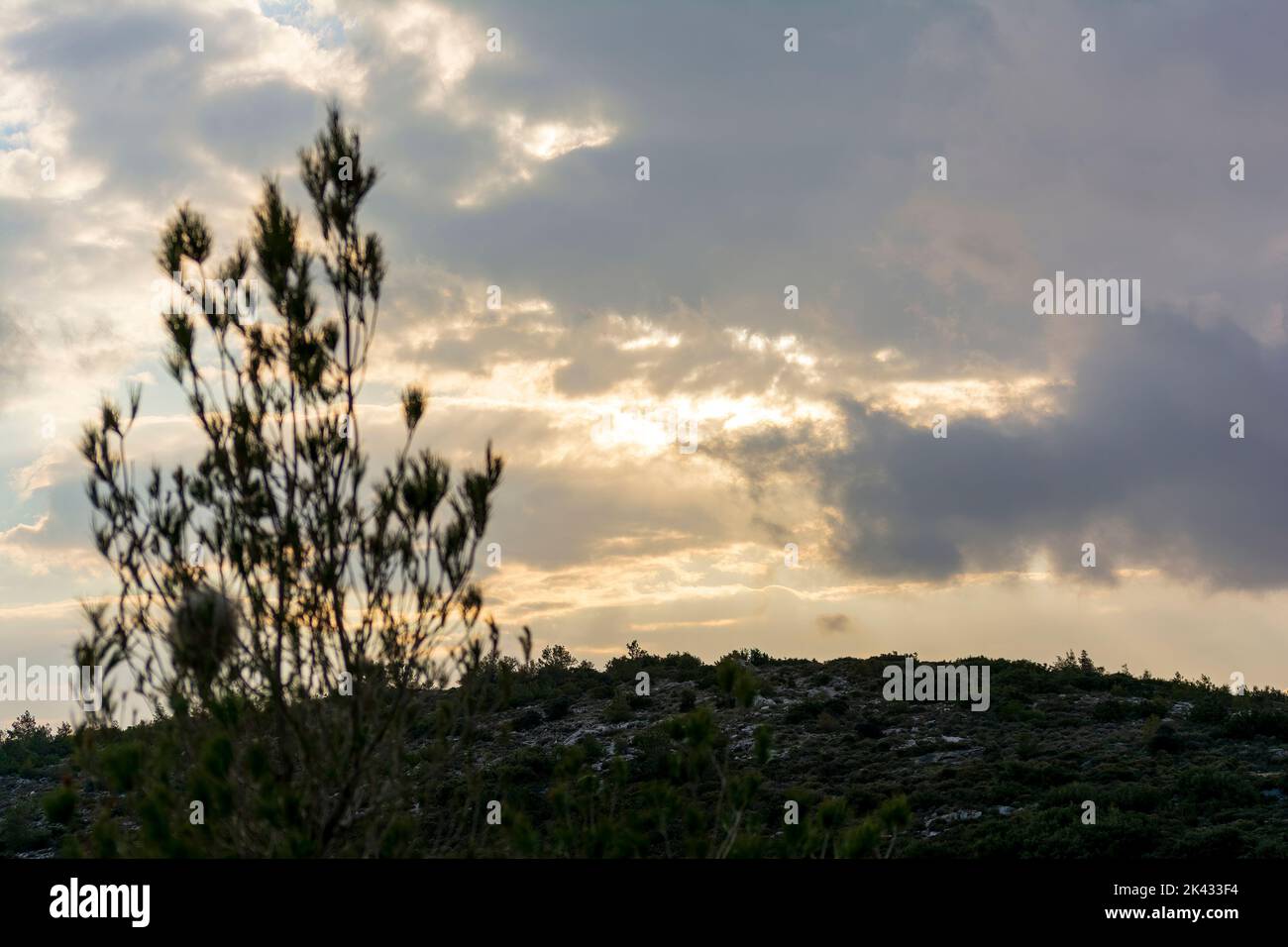 Sunset view from Penteli area, Athens, Greece. Sun falling over ...
