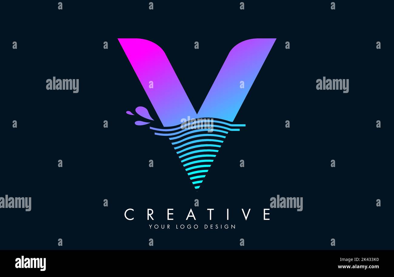 Colorful V Letter Logo with Waves and Water Drops Design Vector ...