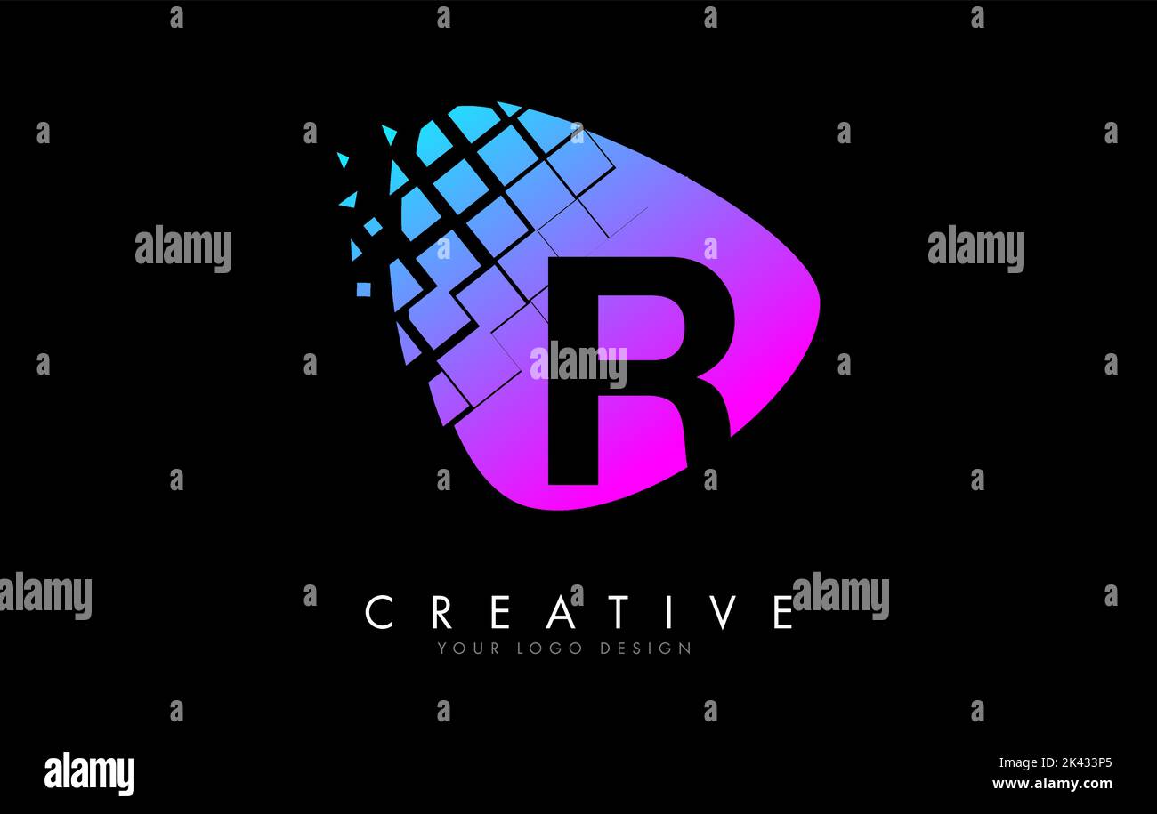 Letter R Design with Colorful Pink and Blue Shattered Blocks Vector ...
