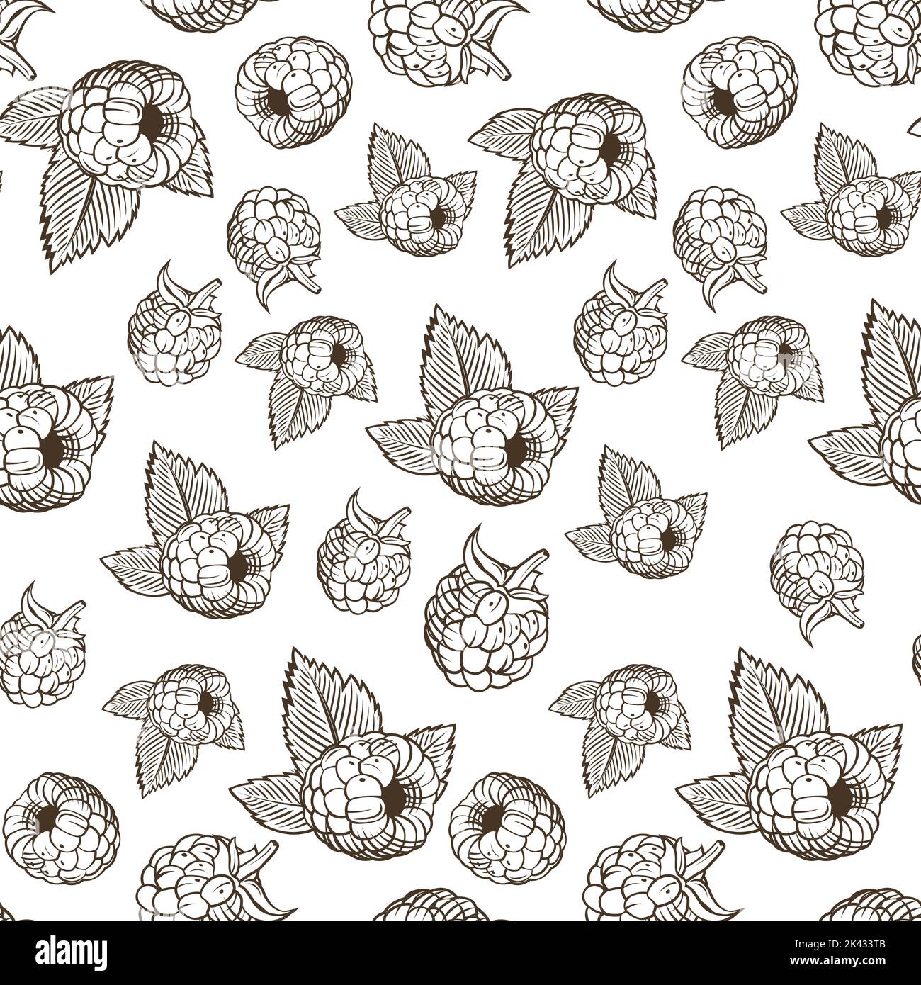 Black and white seamless pattern with raspberries in vintage style ...