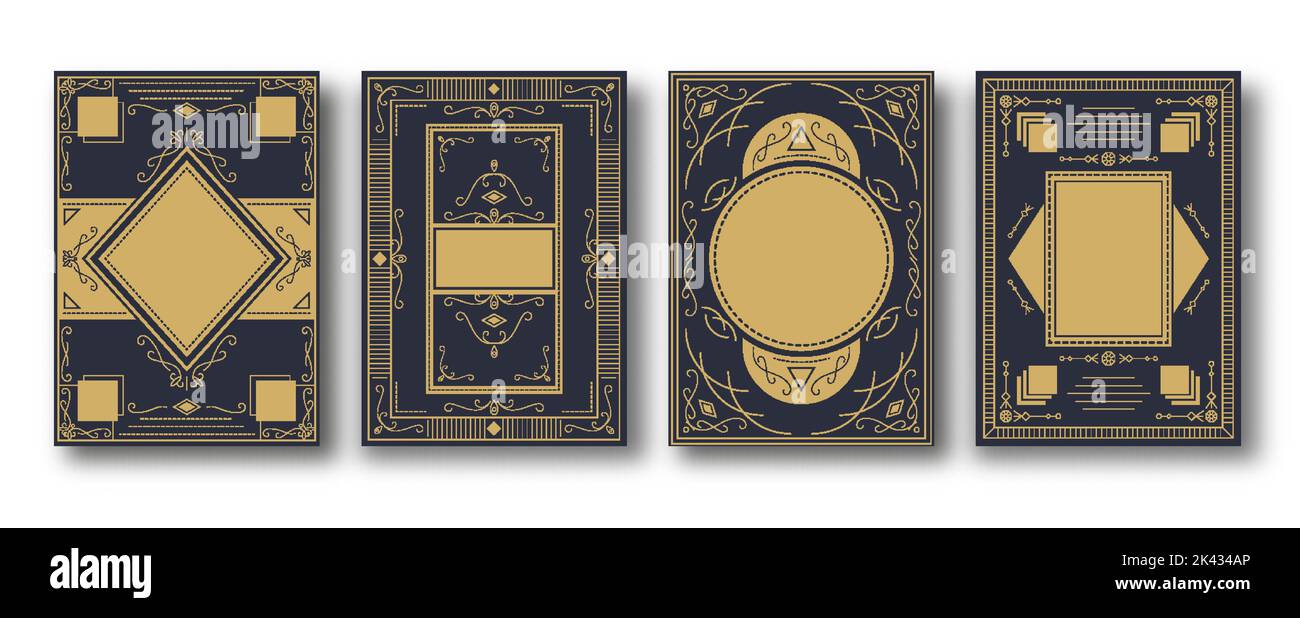 Vintage notebook cover set. Golden engraving pattern template with copy ...