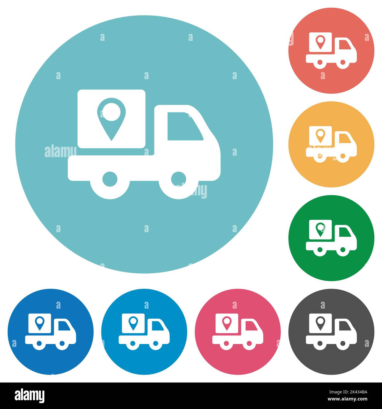Package delivery tracking solid flat white icons on round color ...