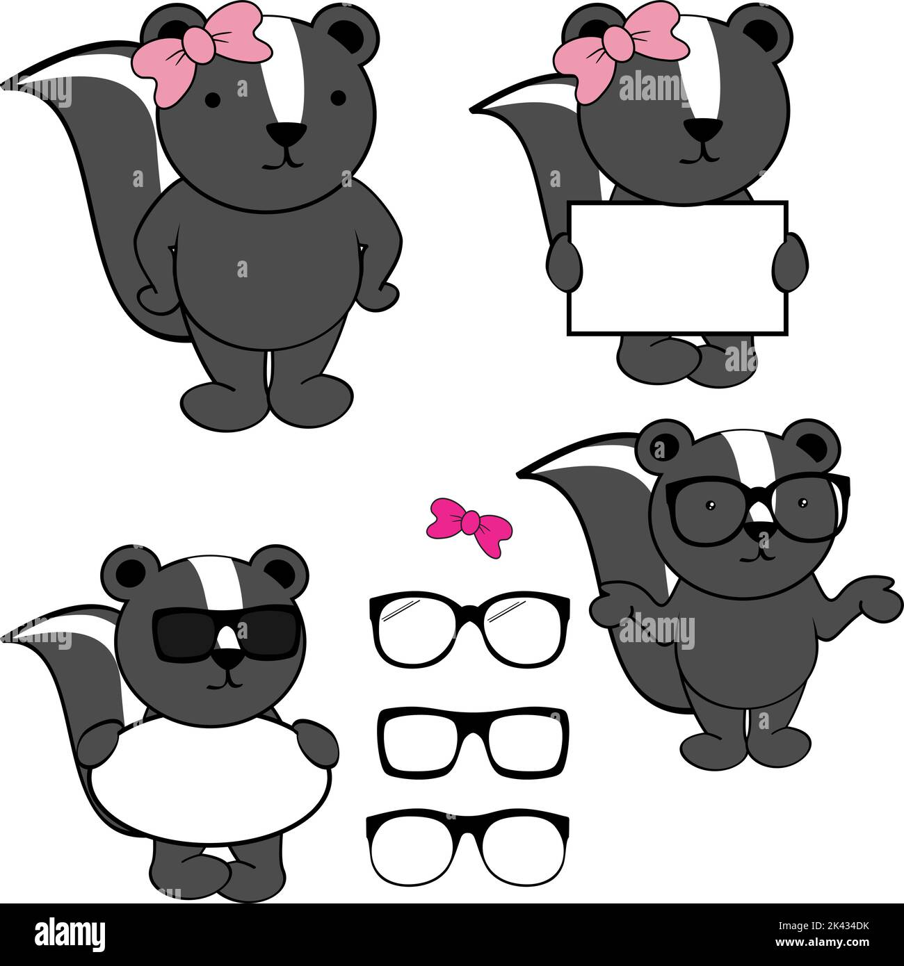 chibi skunk kid cartoon billboard and glasses pack illustration in ...