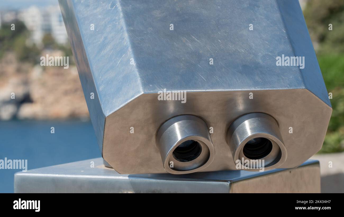 Stationary binoculars on the observation deck close-up Stock Photo - Alamy
