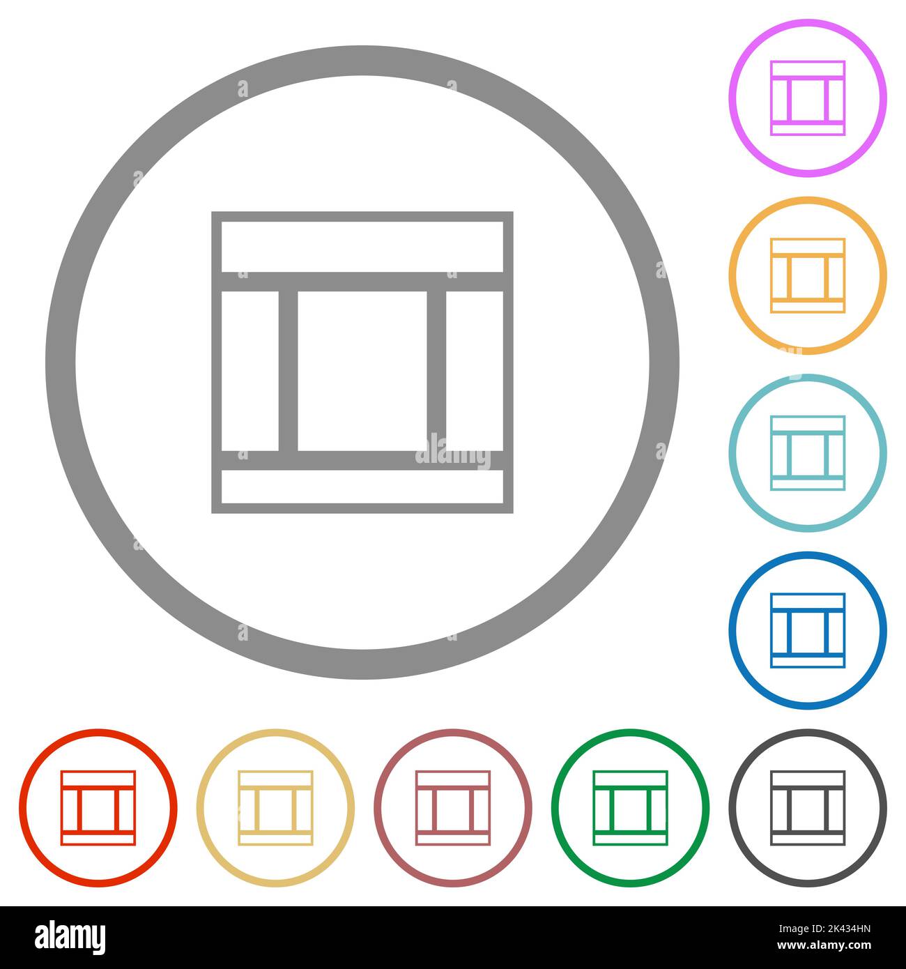 Three columned web layout outline flat color icons in round outlines on ...