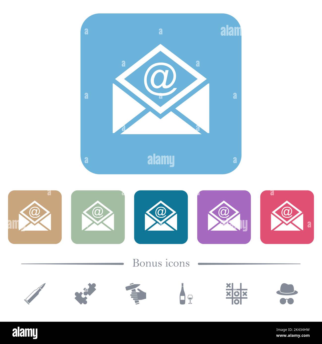 Open mail with email symbol white flat icons on color rounded square ...