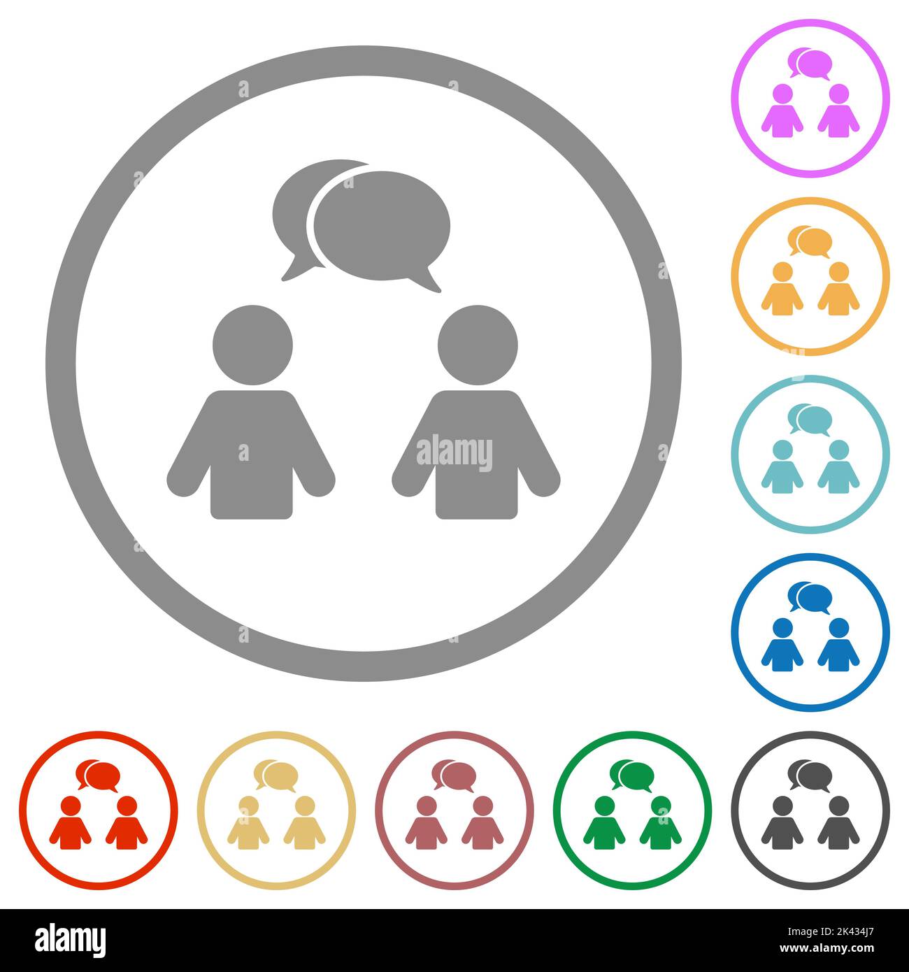 Two talking persons with oval bubbles solid flat color icons in round ...