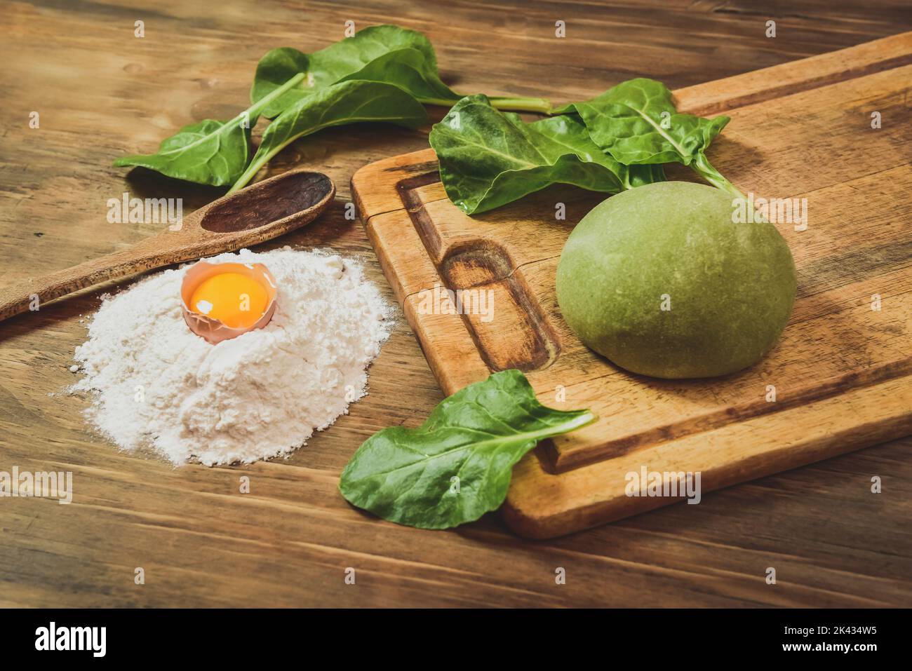 Ingredients ready on the table to make pasta of different flavors Stock ...