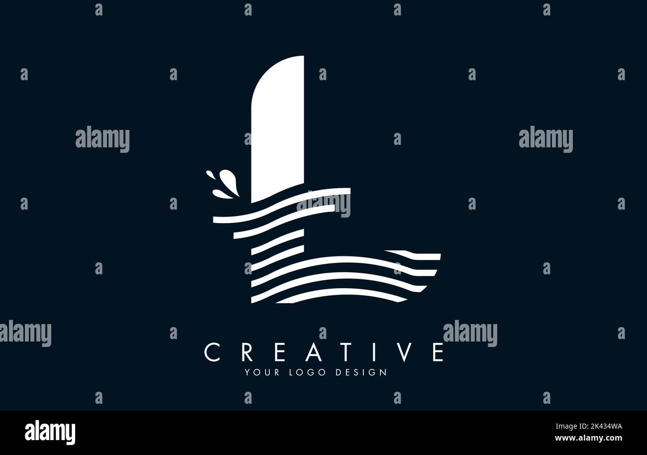 White L Letter Logo with Waves and Water Drops Design Vector ...