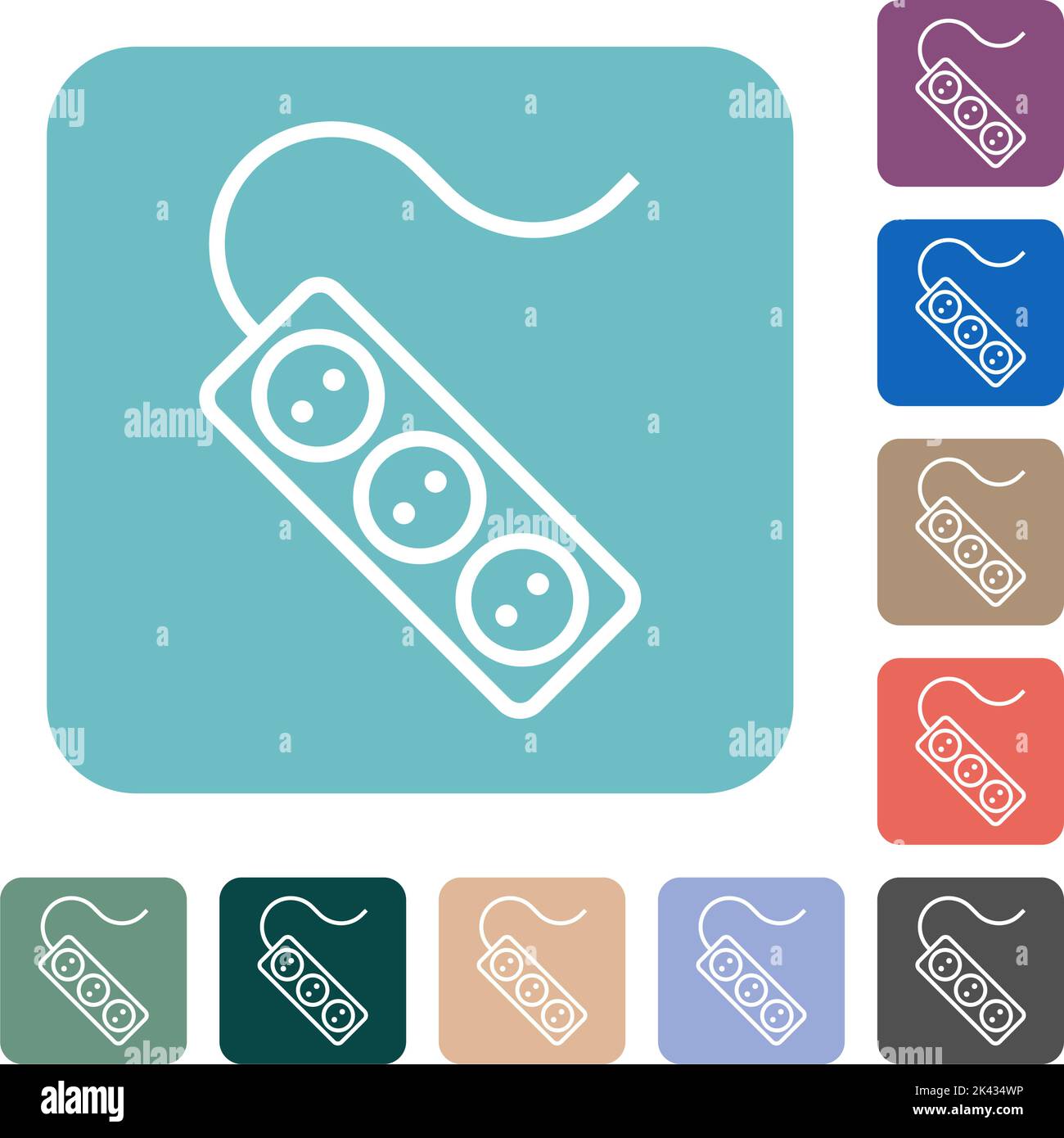 Portable electrical outlet with three sockets and cord outline white ...