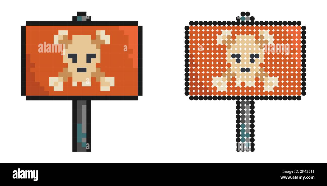 Pixel icon. Sign plate with skull and crossbones. Hazard symbol ...