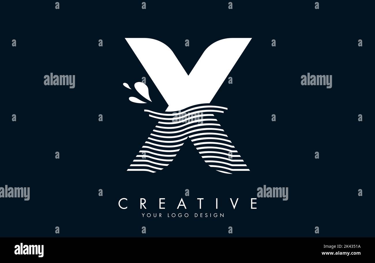 White X Letter Logo with Waves and Water Drops Design Vector ...