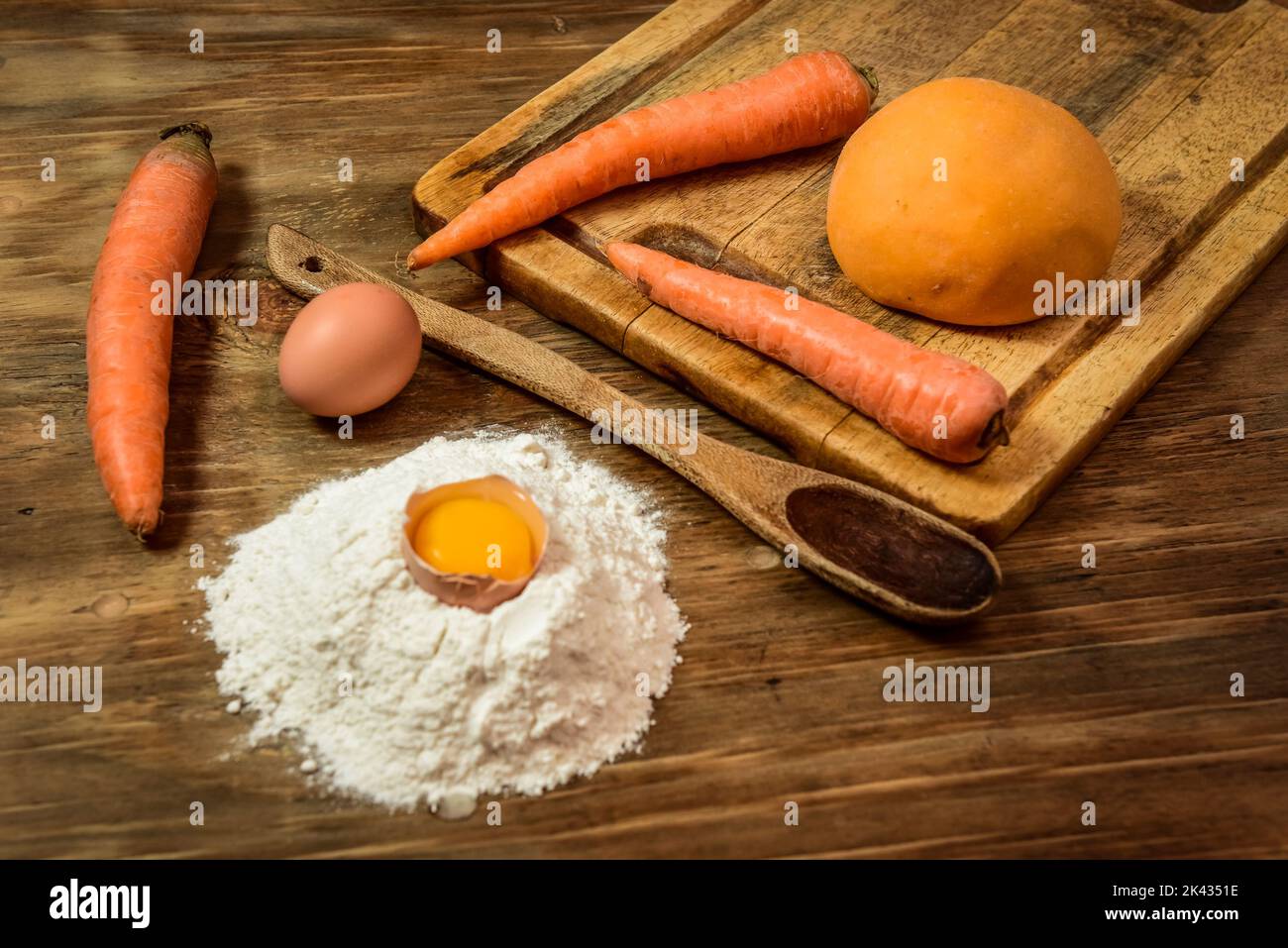 Ingredients ready on the table to make pasta of different flavors Stock ...