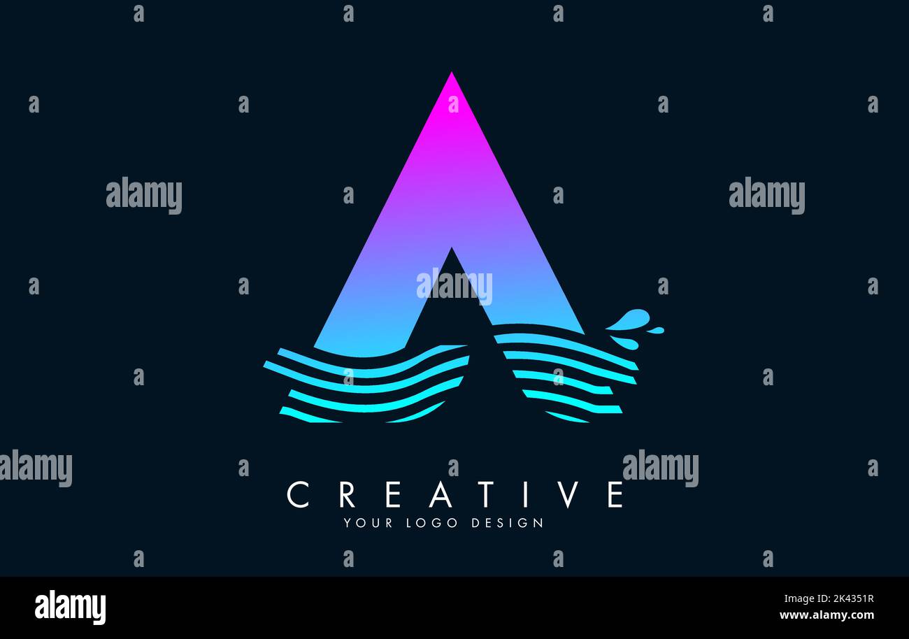 Colorful A Letter Logo with Waves and Water Drops Design Vector ...