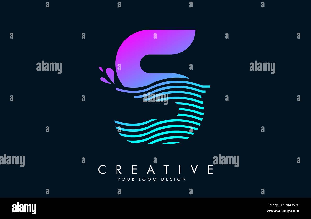 Colorful S Letter Logo with Waves and Water Drops Design Vector ...