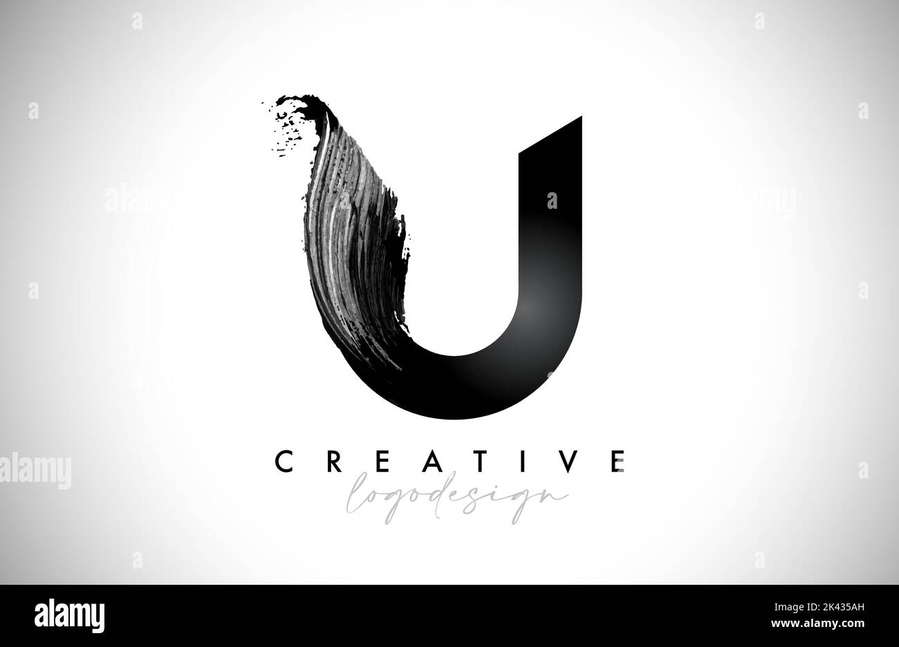 Letter U Logo Brush Stroke with Artistic Watercolor Paint Brush Icon ...