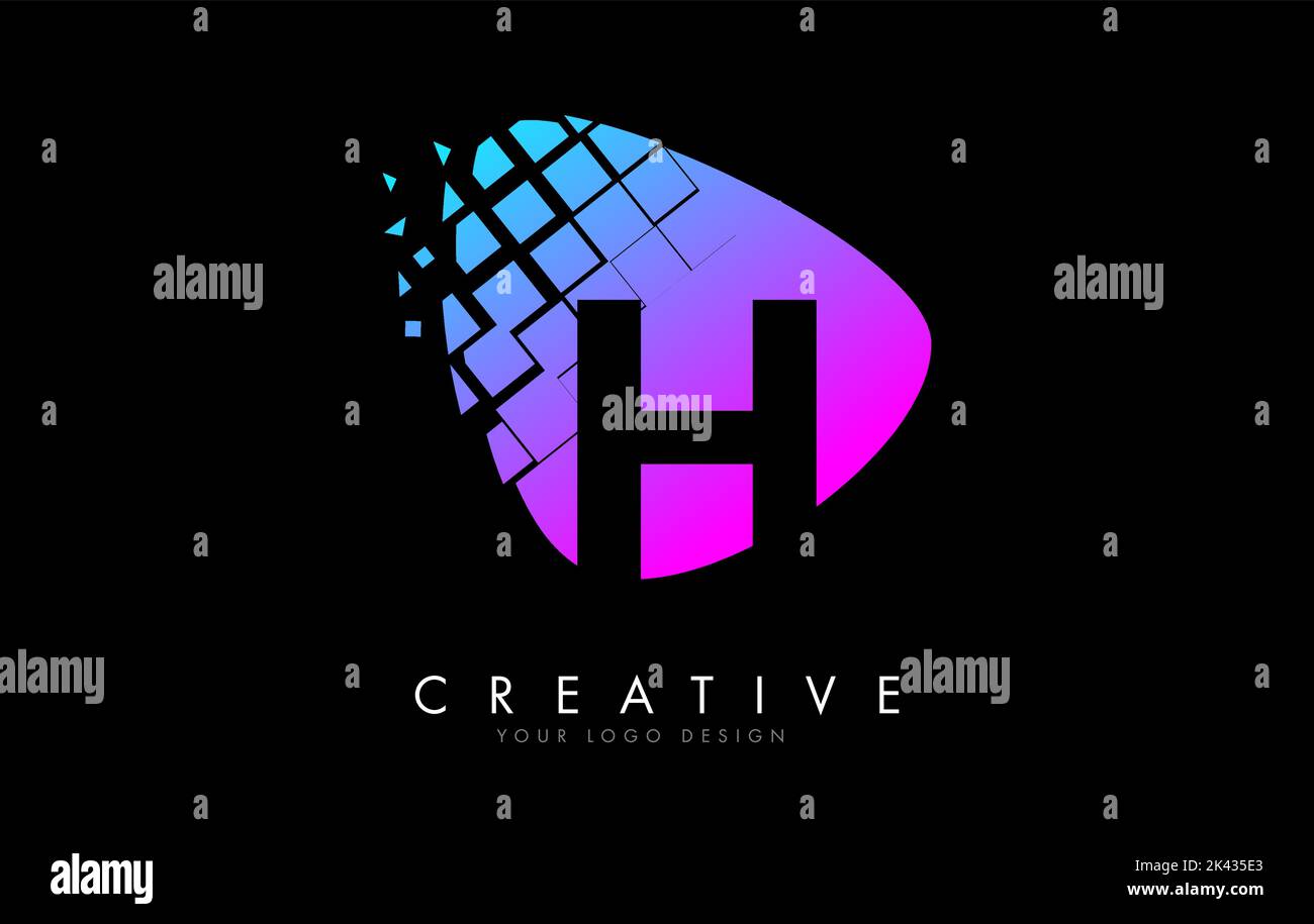 Letter H Design with Colorful Pink and Blue Shattered Blocks Vector ...