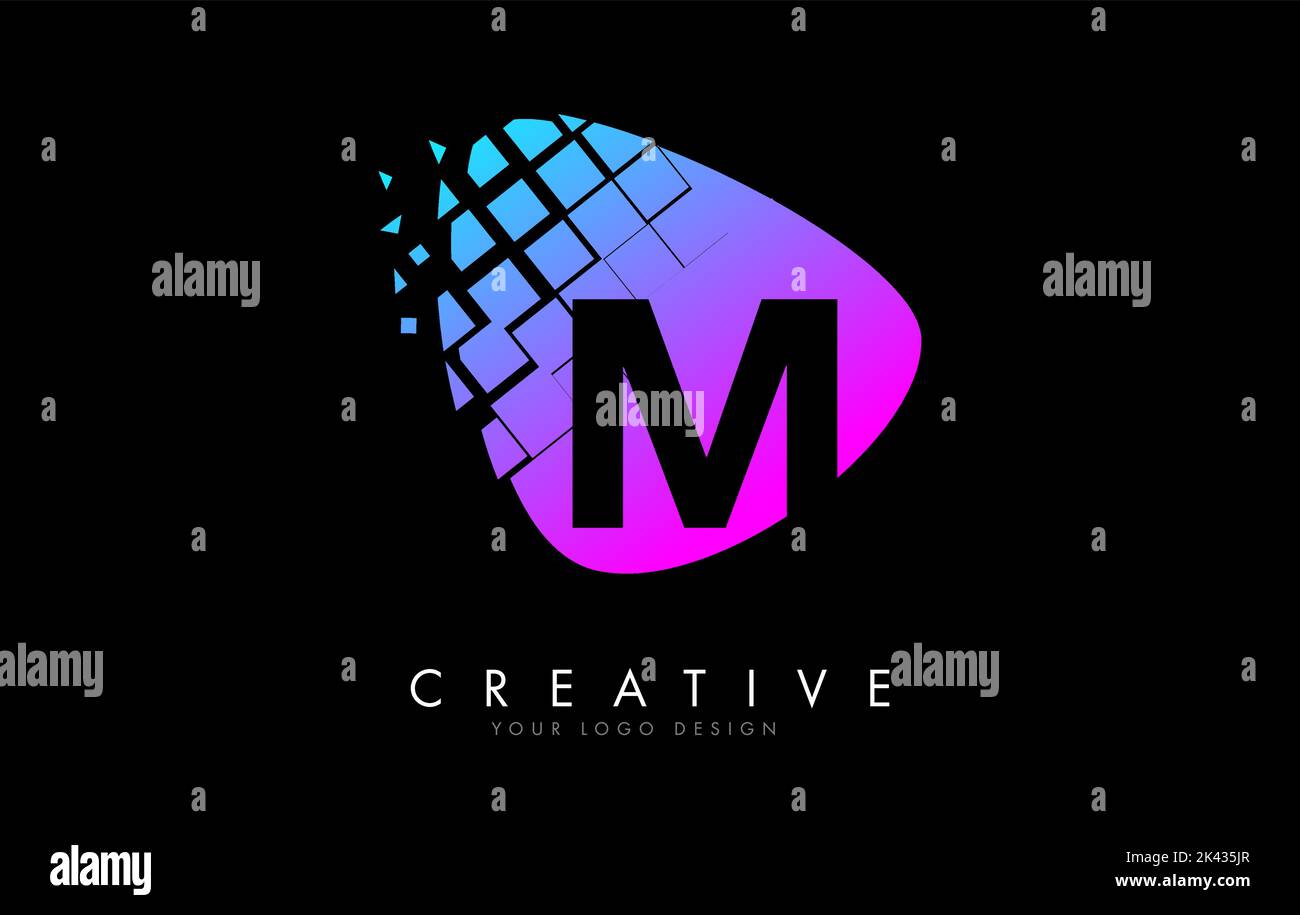 Letter M Design with Colorful Pink and Blue Shattered Blocks Vector ...