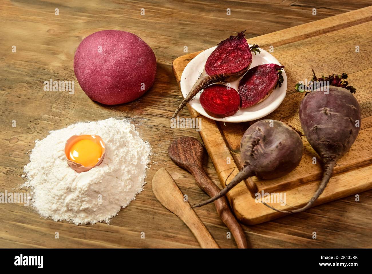 Ingredients ready on the table to make pasta of different flavors Stock ...