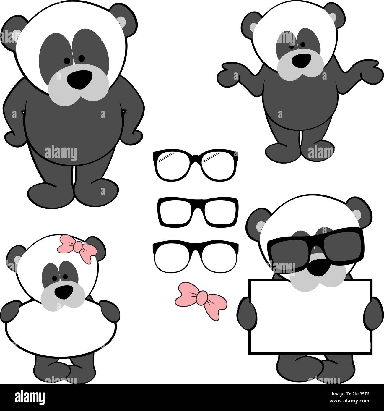 chibi panda bear kid cartoon billboard and glasses pack illustration in ...