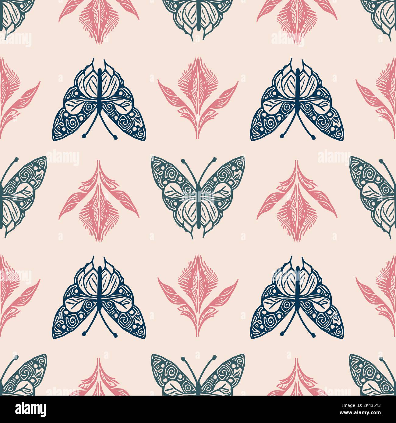 Retro butterfly seamless pattern. 70s style ecological insect garden ...