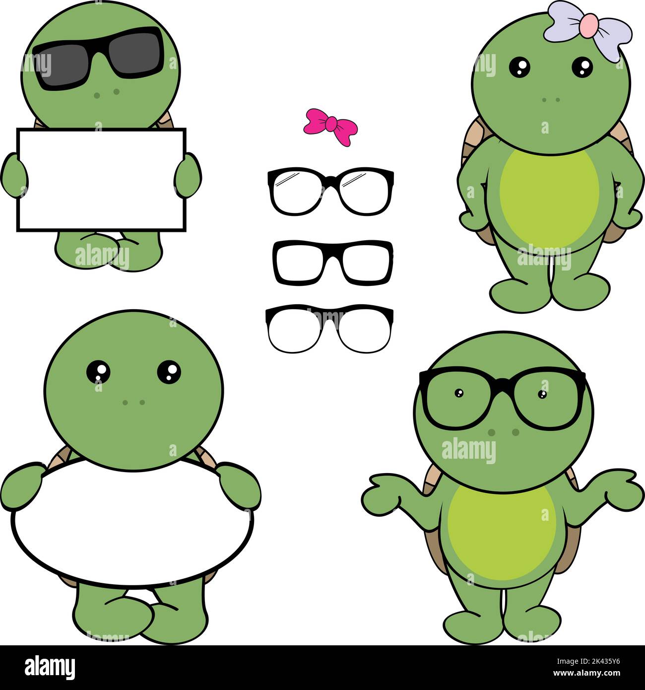 chibi turtle kid cartoon billboard and glasses pack illustration in ...