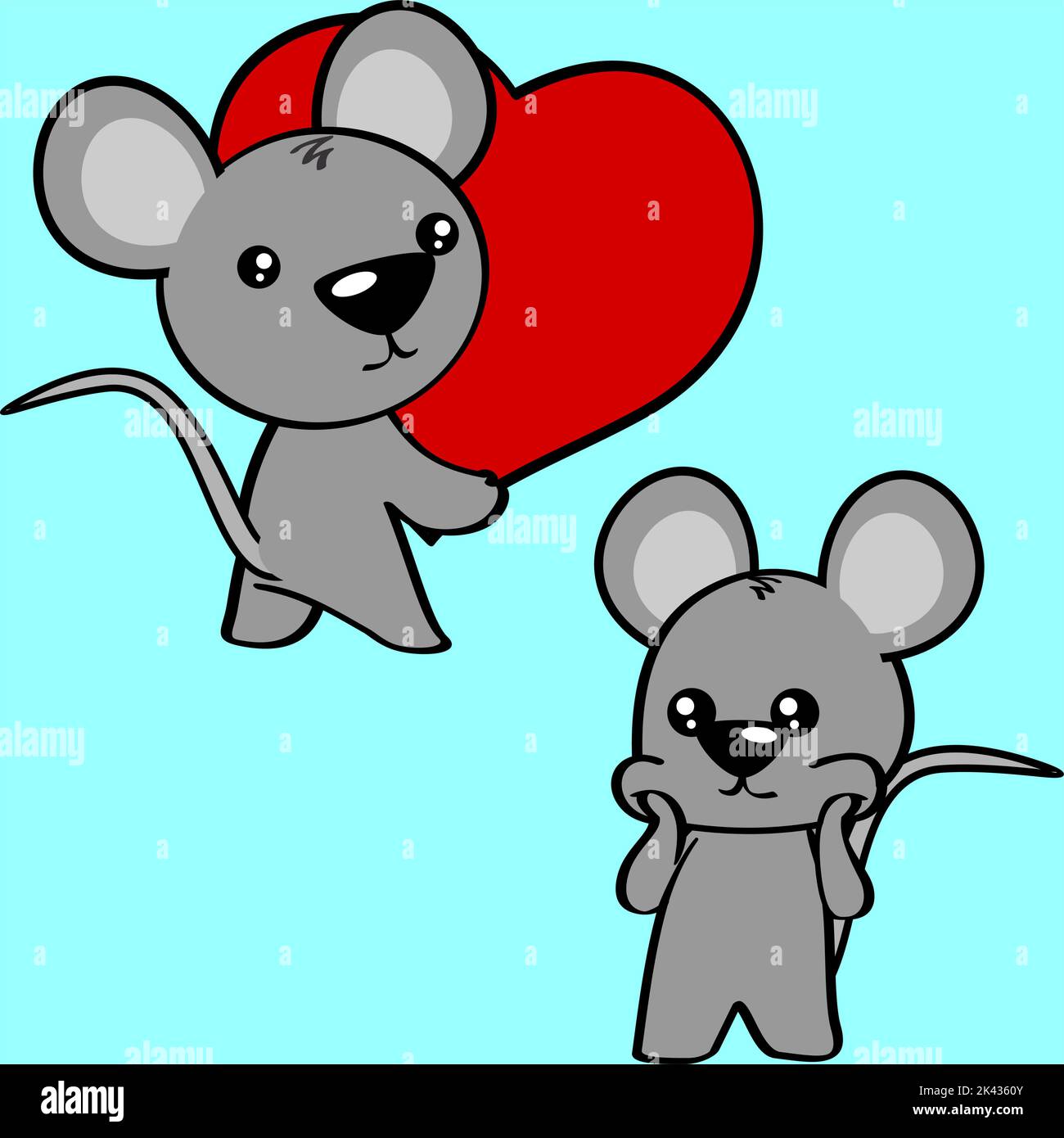 chibi little baby mouse cartoon holding valentine red heart ...