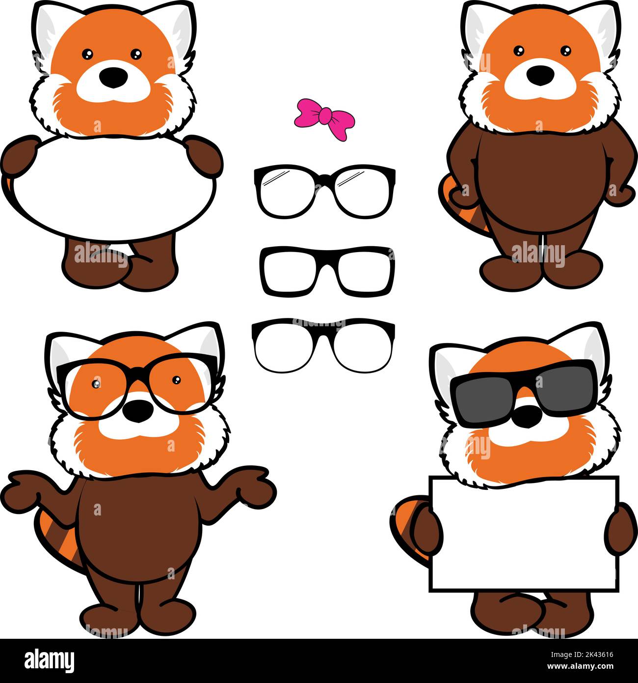chibi red panda kid cartoon billboard and glasses pack illustration in ...