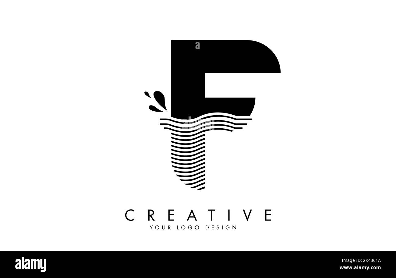 Black F Letter Logo with Waves and Water Drops Design Vector Illustration Stock Vector Image ...